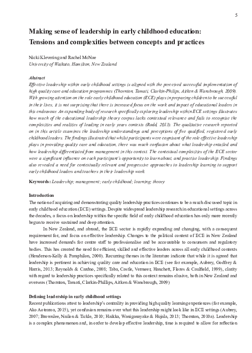 (PDF) Making sense of leadership in early childhood education: Tensions ...