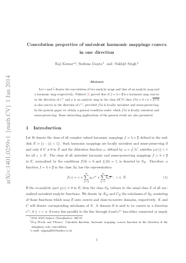 (PDF) Convolution properties of univalent harmonic mappings convex in one direction