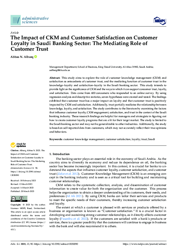 Pdf The Impact Of Ckm And Customer Satisfaction On Customer Loyalty In Saudi Banking Sector