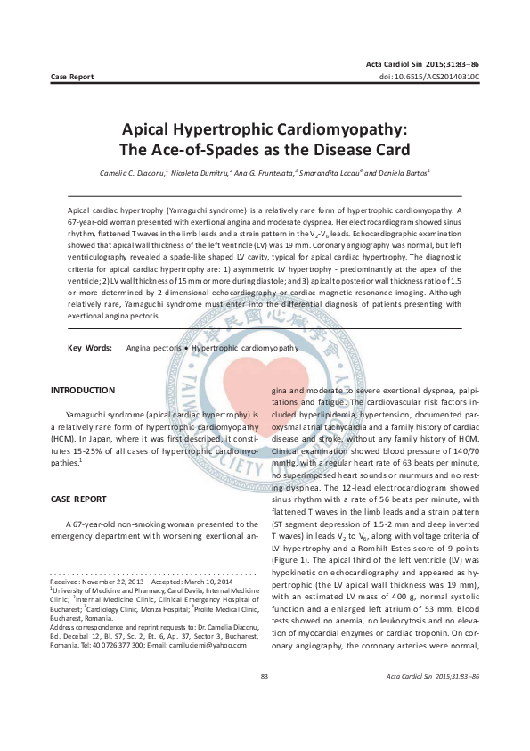 (PDF) Apical Hypertrophic Cardiomyopathy: The Ace-of-Spades as the ...