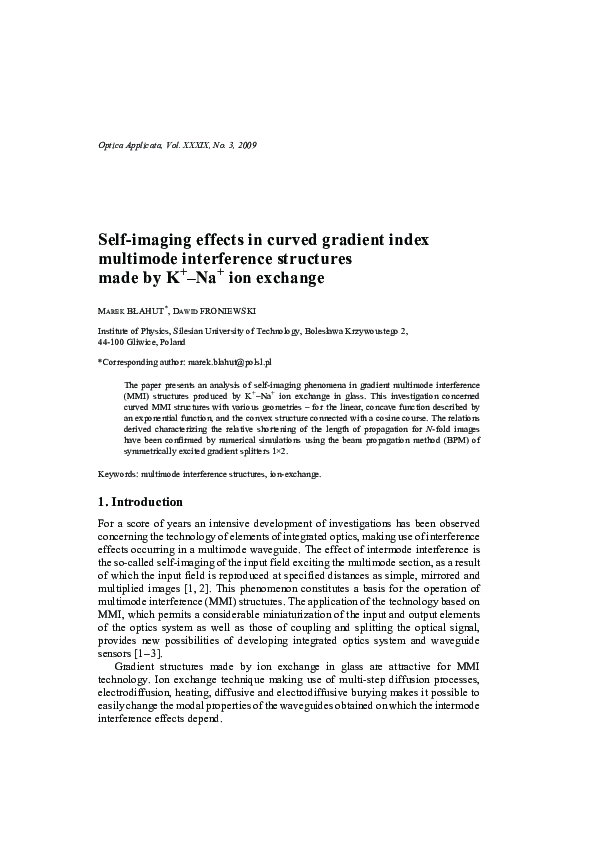 (PDF) Self-imaging effects in curved gradient index multimode interference structures made by K ...