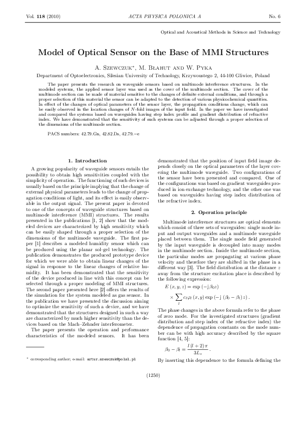 (PDF) Model of Optical Sensor on the Base of MMI Structures