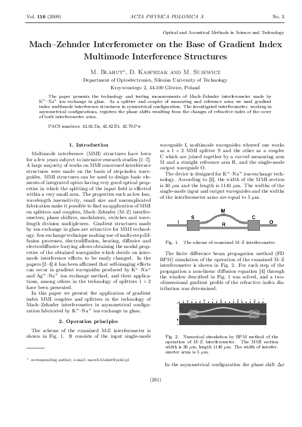 (PDF) Mach-Zehnder Interferometer on the Base of Gradient Index Multimode Interference Structures