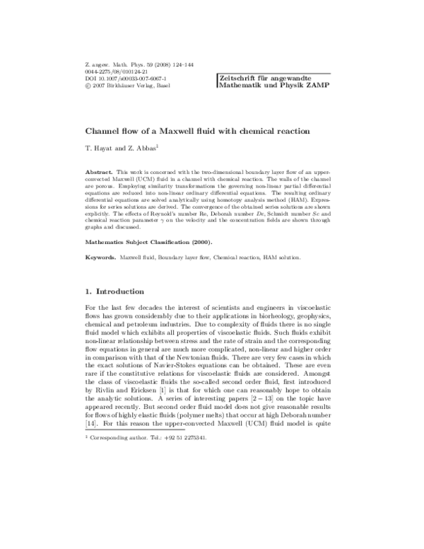 (PDF) Channel flow of a Maxwell fluid with chemical reaction