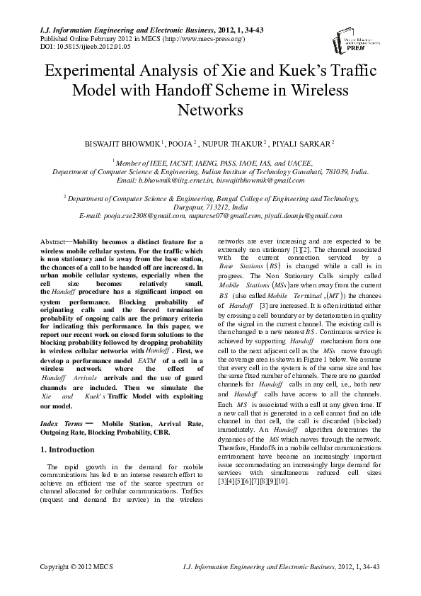 (PDF) Experimental Analysis of Xie and Kuek's Traffic Model with Handoff Scheme in Wireless Networks