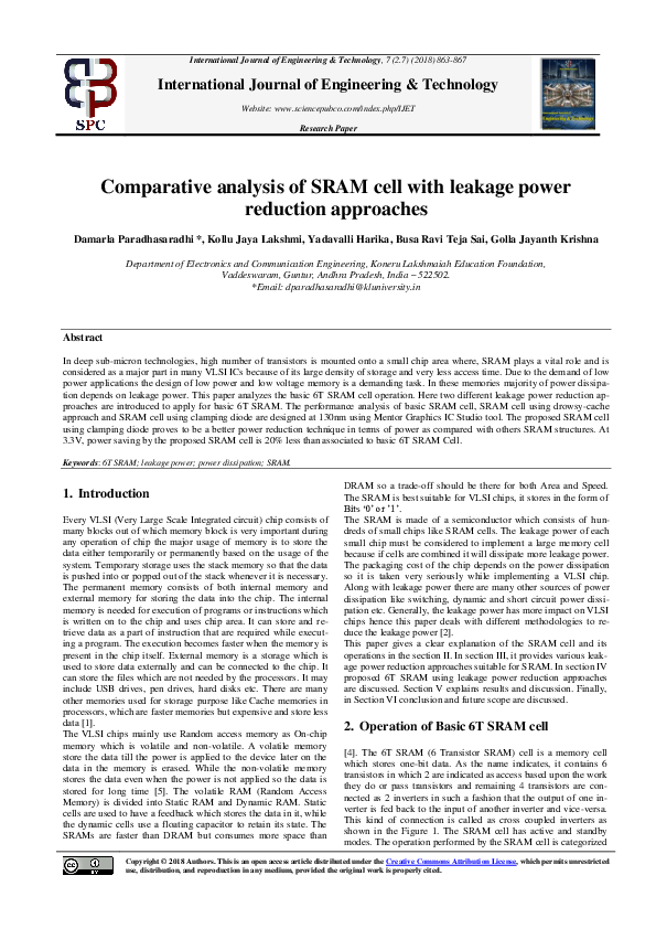 (PDF) Comparative analysis of SRAM cell with leakage power reduction approaches