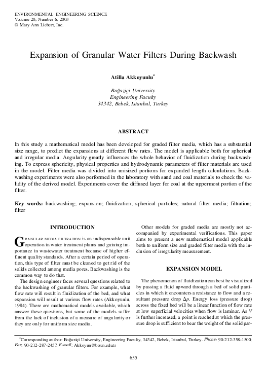 (PDF) Expansion of Granular Water Filters During Backwash