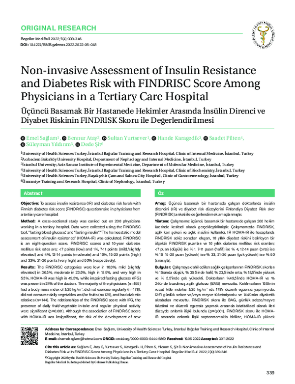 Non-invasive Assessment of Insulin Resistance and Diabetes Risk with ...