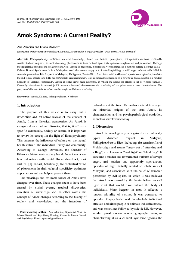 (PDF) Amok Syndrome: A Current Reality