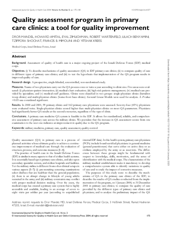 (PDF) Quality assessment program in primary care clinics: a tool for ...