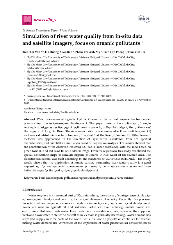 (PDF) Simulation of river water quality from in-situ data and satellite ...