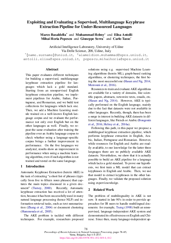 Pdf Exploiting And Evaluating A Supervised Multilanguage Keyphrase