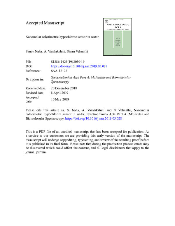 Pdf Nanomolar Colorimetric Hypochlorite Sensor In Water