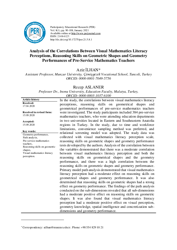 (PDF) Analysis of the Correlations Between Visual Mathematics Literacy Perceptions, Reasoning ...