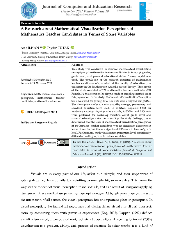 (PDF) A Research about Mathematical Visualization Perceptions of ...