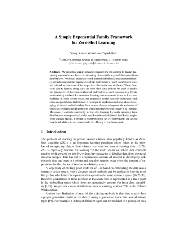 (PDF) A Simple Exponential Family Framework for Zero-Shot Learning