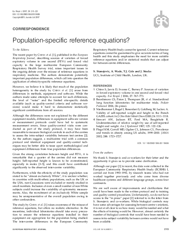 (PDF) Population-specific reference equations?