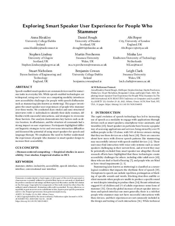 (PDF) Smart Speaker Experiences for Stammerers