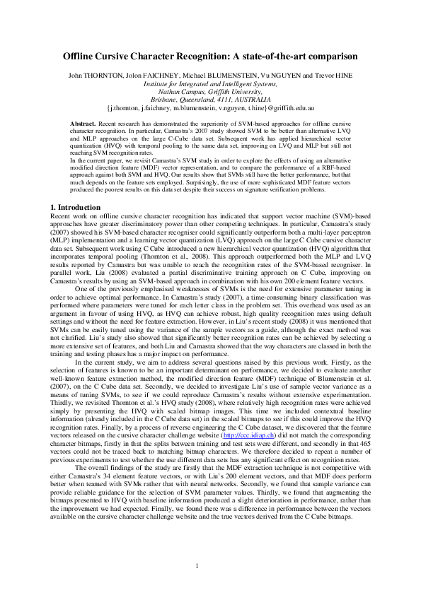 Pdf Offline Cursive Character Recognition A State Of The Art Comparison