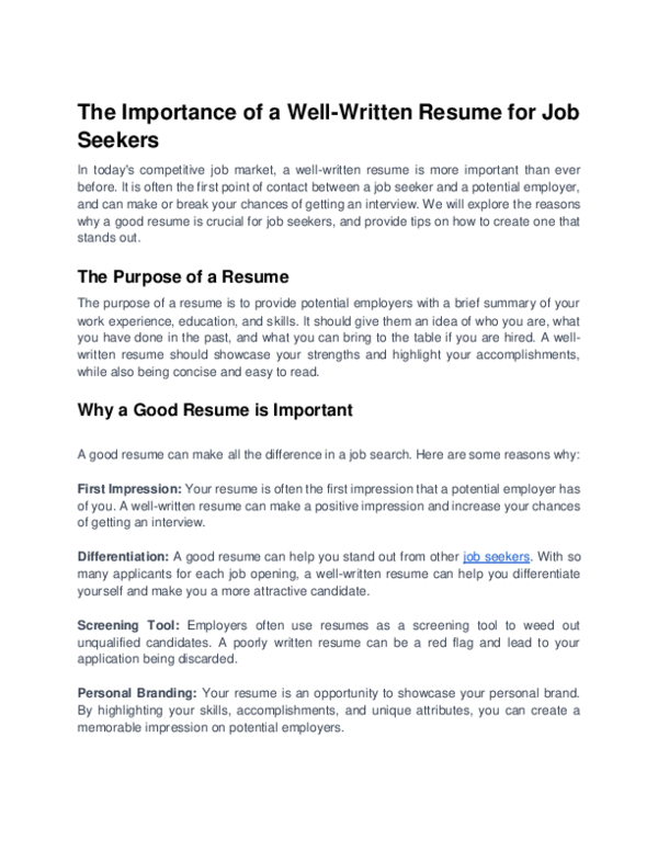(PDF) The Importance of a Well-Written Resume for Job Seekers
