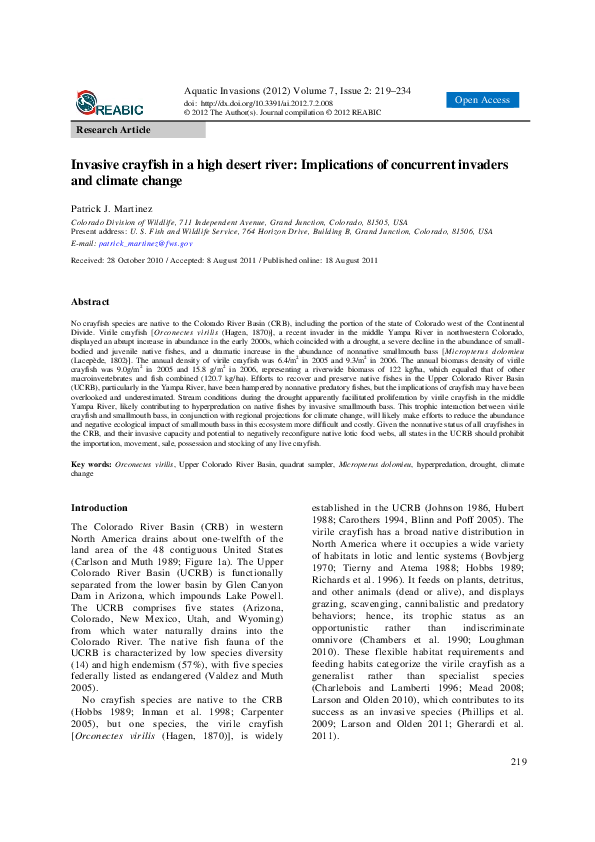 (PDF) Invasive crayfish in a high desert river: Implications of ...