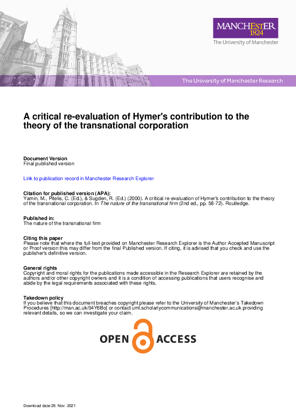 (PDF) A critical re-evaluation of Hymer's contribution to the theory of ...