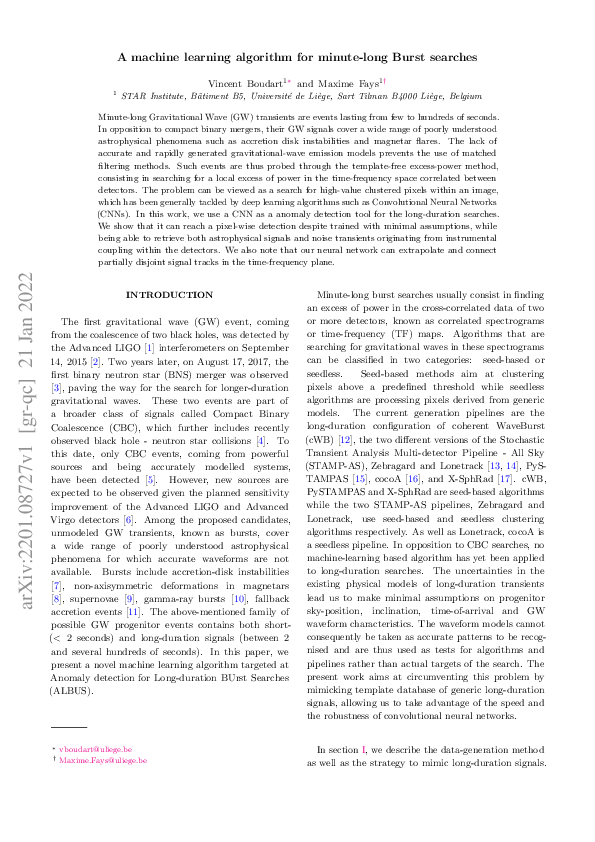 (PDF) Machine learning algorithm for minute-long burst searches