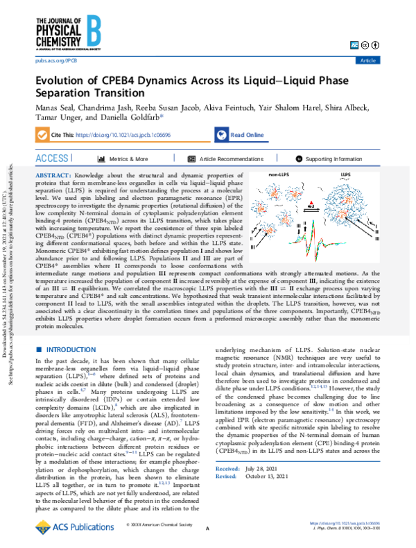 Evolution of CPEB4 Dynamics Across its Liquid–Liquid Phase Separation ...