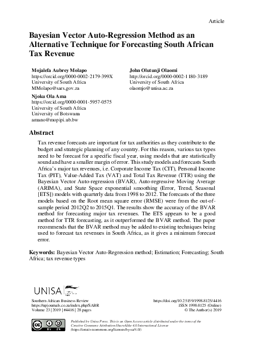 (PDF) Bayesian Vector Auto-Regression Method as an Alternative Technique for Forecasting South ...