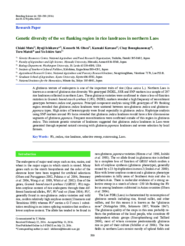 (PDF) Genetic diversity of the wx flanking region in rice landraces in ...