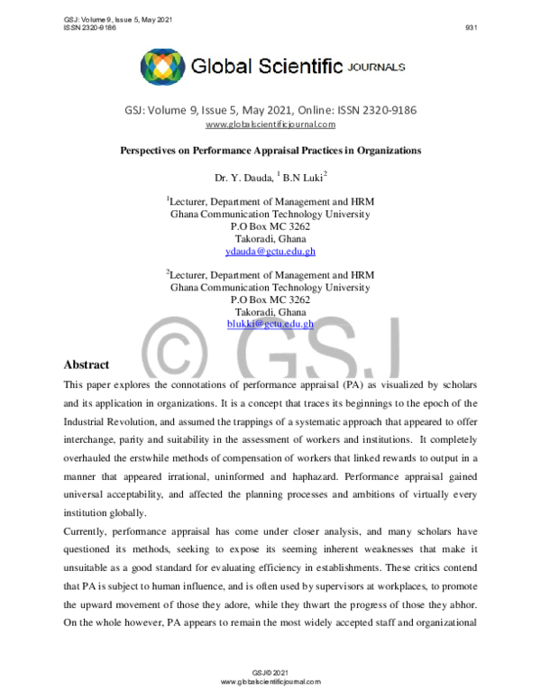 (PDF) Perspectives on Performance Appraisal Practices in Organizations