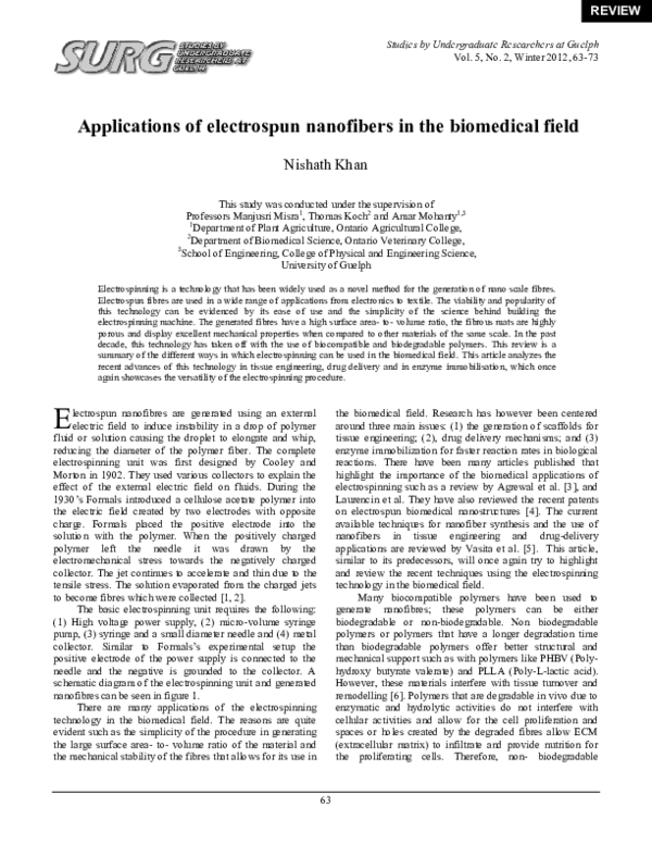 (PDF) Applications of electrospun nanofibers in the biomedical field