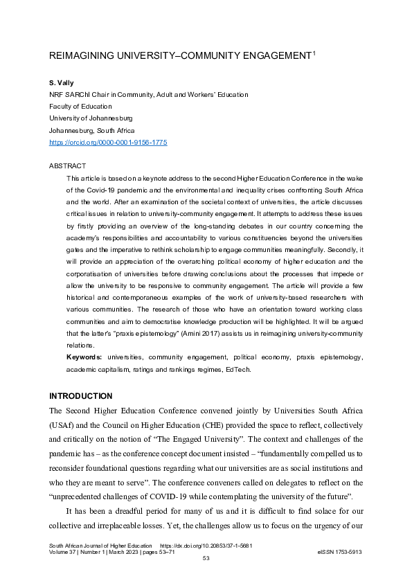 (PDF) REIMAGINING UNIVERSITY-COMMUNITY ENGAGEMENT