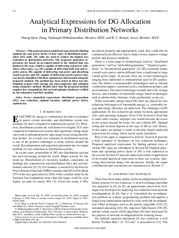 (PDF) Analytical Expressions for DG Allocation in Primary Distribution ...