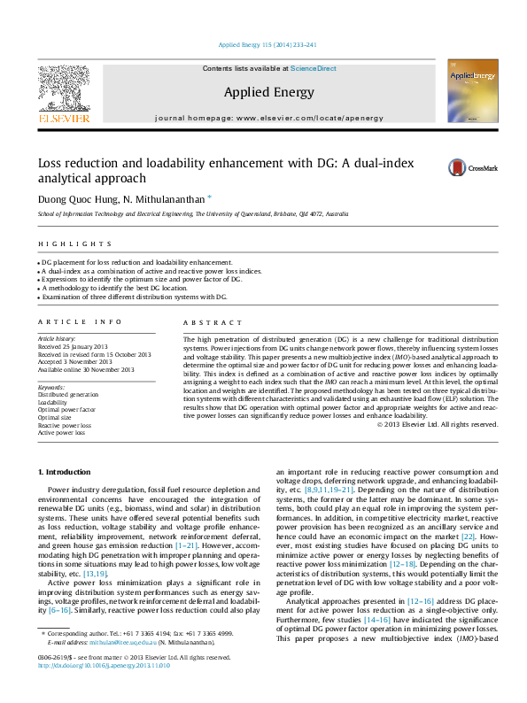 (PDF) Loss reduction and loadability enhancement with DG: A dual-index analytical approach ...