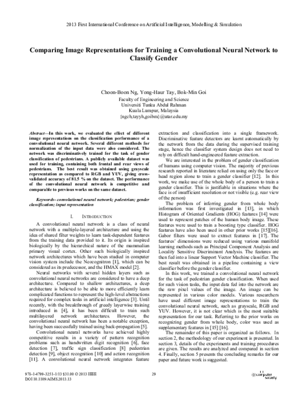 (PDF) Comparing Image Representations for Training a Convolutional Neural Network to Classify Gender