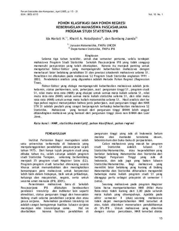 (PDF) Pohon Klasifikasi Dan Pohon Regresi Keberhasilan Mahasiswa ...
