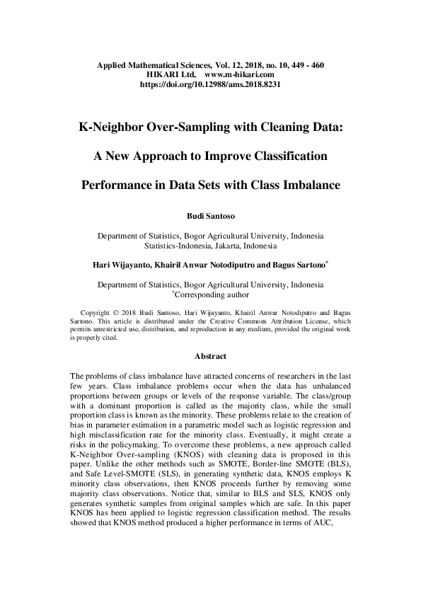 (PDF) K-Neighbor over-sampling with cleaning data: a new approach to improve classification ...