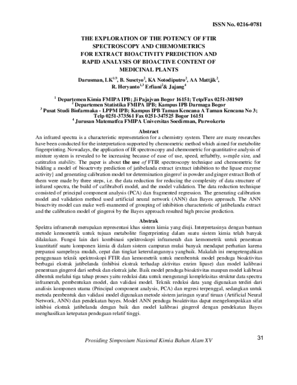 (PDF) The exploration of the potency of ftir spectroscopy and chemometrics for extract ...