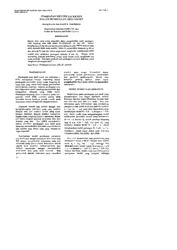 (PDF) Penerapan Metode Jackknife Dalam Pendugaan Area Kecil (PDF) Penerapan Metode Jackknife Dalam Pendugaan Area Kecil