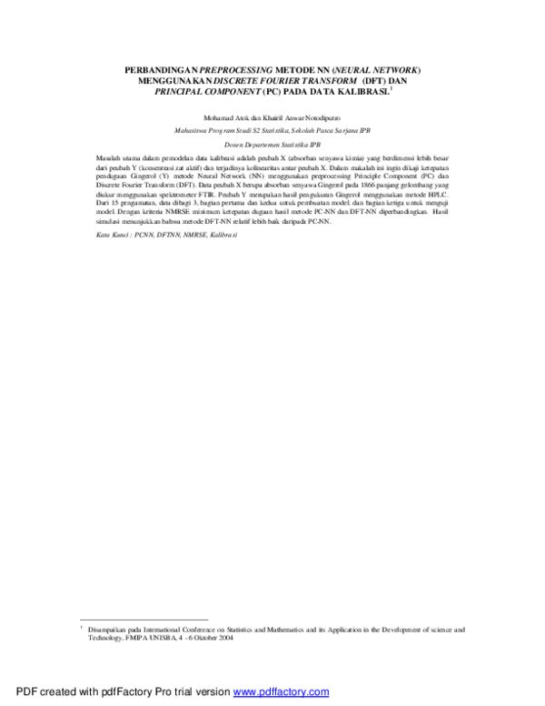 (PDF) Perbandingan Preprocessing Metode NN (Neural Network) Menggunakan Discrete Fourier ...