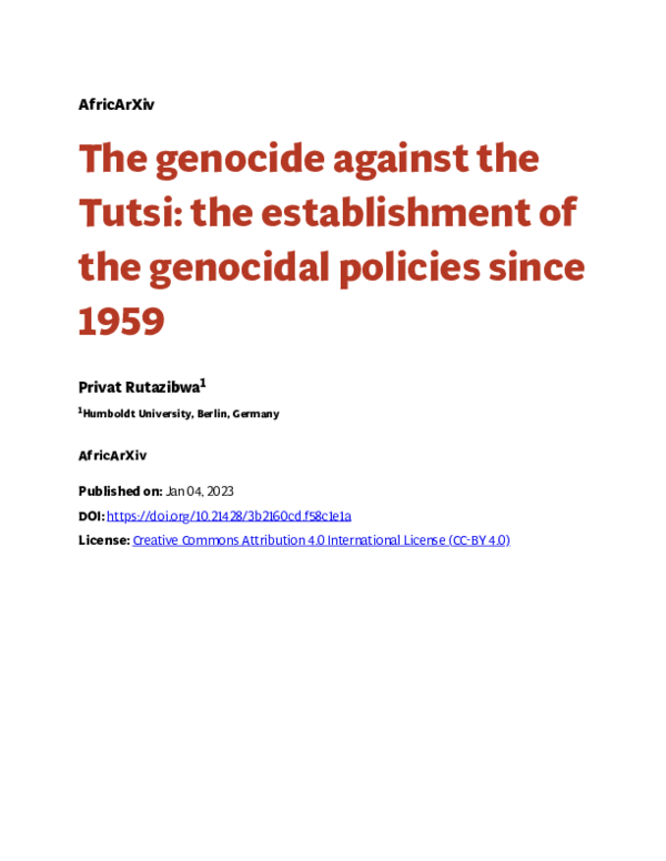(PDF) The genocide against the Tutsi: the establishment of the ...