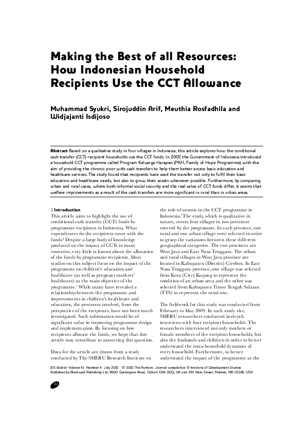 (PDF) Making the Best of all Resources: How Indonesian Household ...