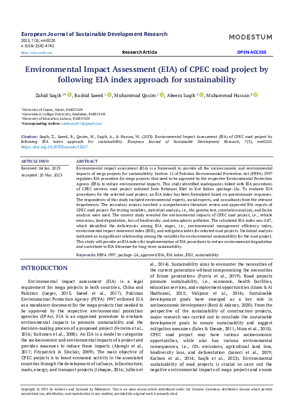(PDF) Environmental Impact Assessment (EIA) of CPEC road project by ...