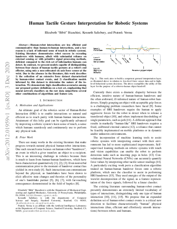 (PDF) Human Tactile Gesture Interpretation for Robotic Systems