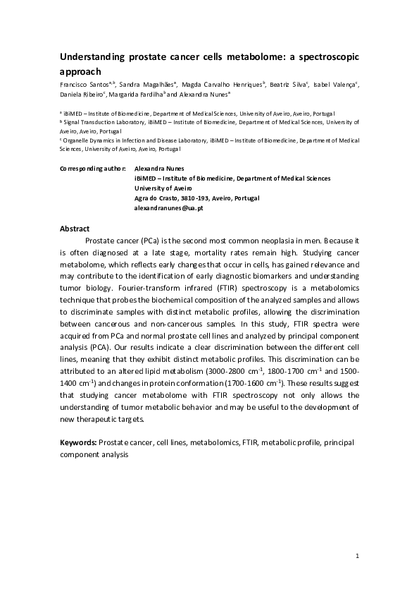 (PDF) Understanding Prostate Cancer Cells Metabolome: A Spectroscopic ...