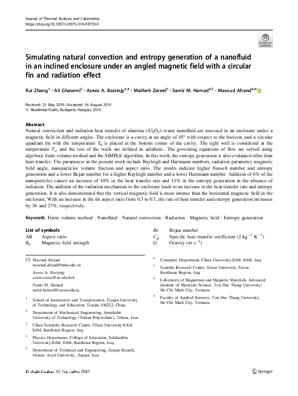 Pdf Simulating Natural Convection And Entropy Generation Of A Nanofluid In An Inclined