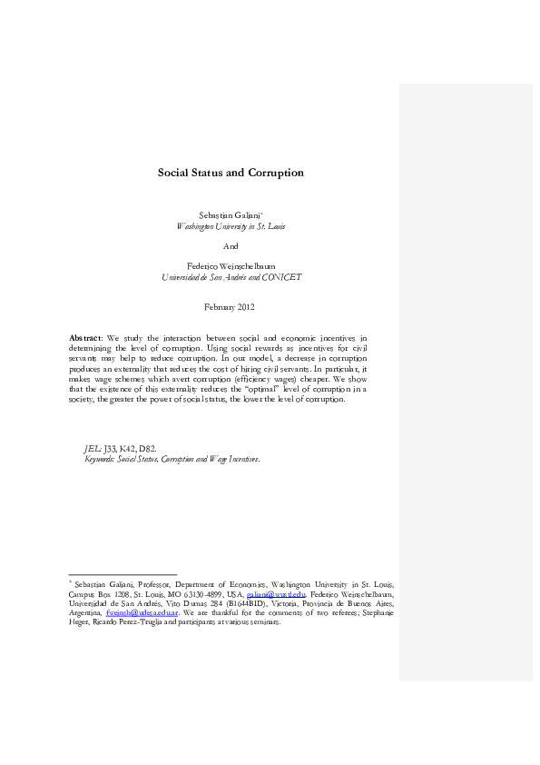 (PDF) Social Status and Corruption