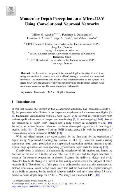 Pdf Monocular Depth Perception On A Micro Uav Using Convolutional