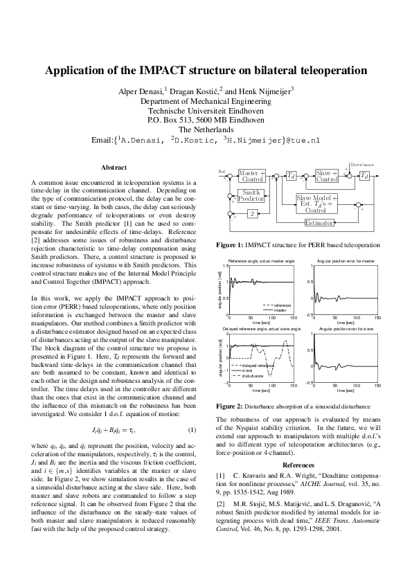 (PDF) An application of IMPACT structure to bilateral teleoperations | Dragan Kostic - Academia.edu